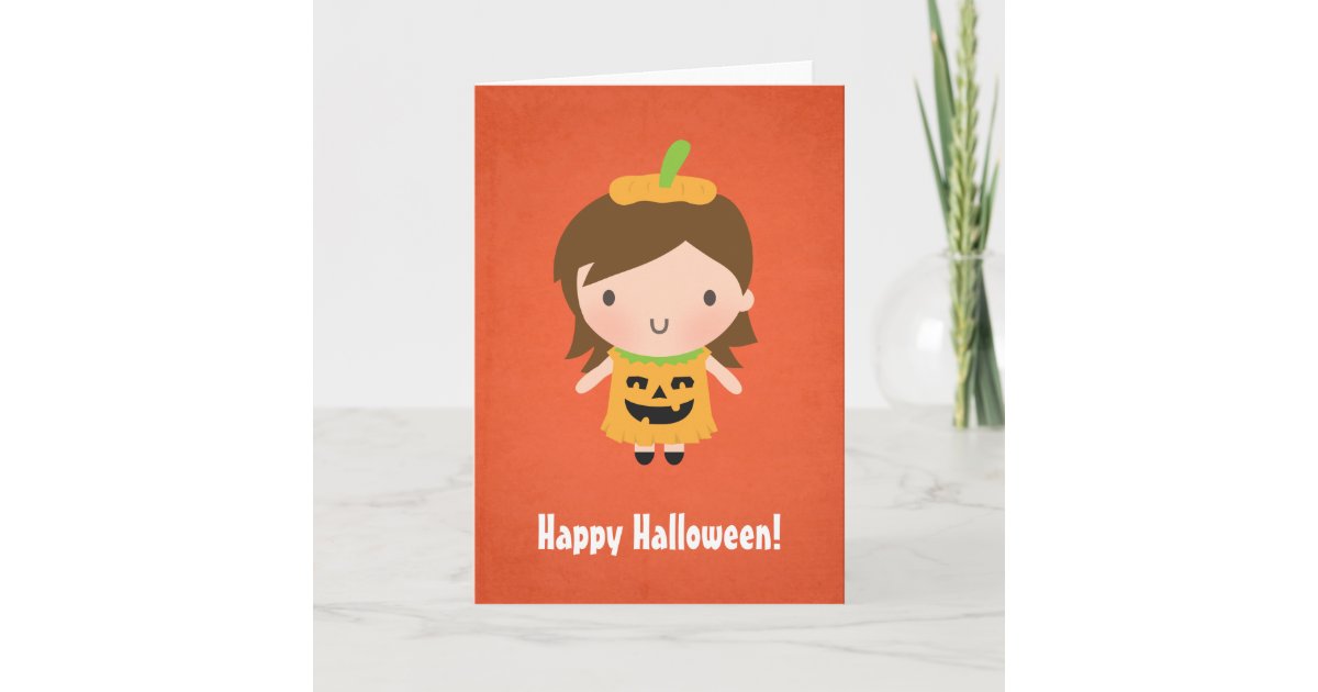 Cute Little Pumpkin Girl Kids Halloween Card | Zazzle