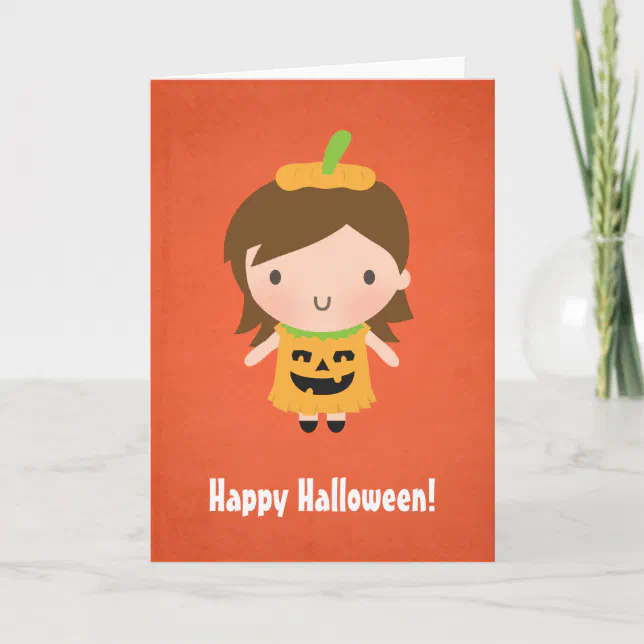 Cute Little Pumpkin Girl Kids Halloween Card | Zazzle