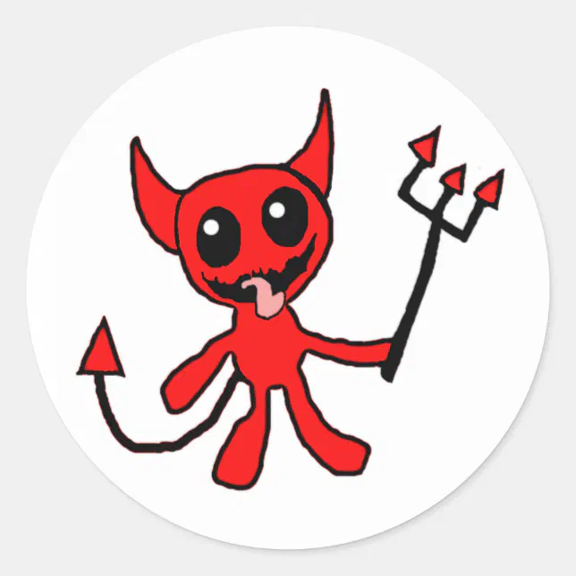 Cute little red devil classic round sticker | Zazzle