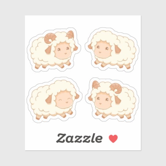 Cute Little Sheep, Set of 4 Sticker | Zazzle.com