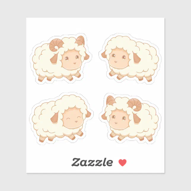 Cute Little Sheep, Set of 4 Sticker | Zazzle