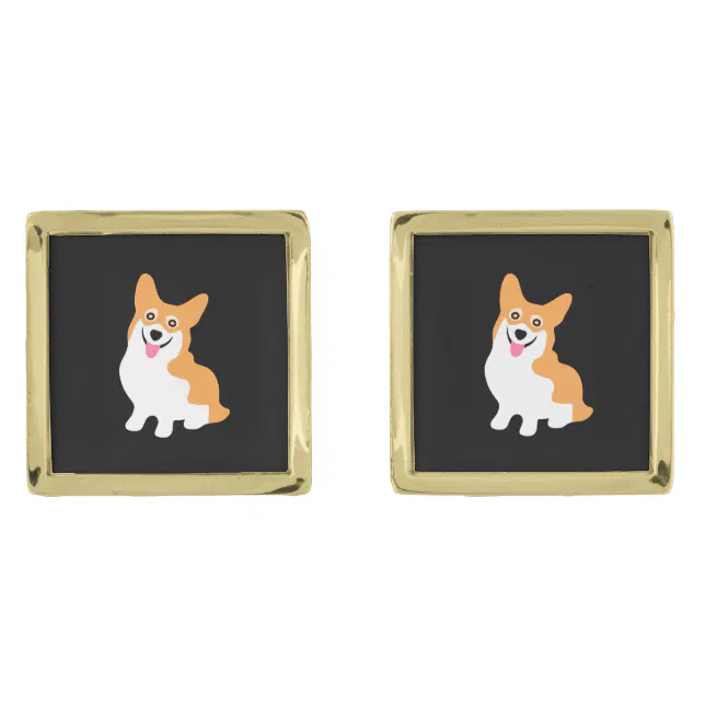 Cute Little Smiling Corgi Puppy Gold Cufflinks | Zazzle