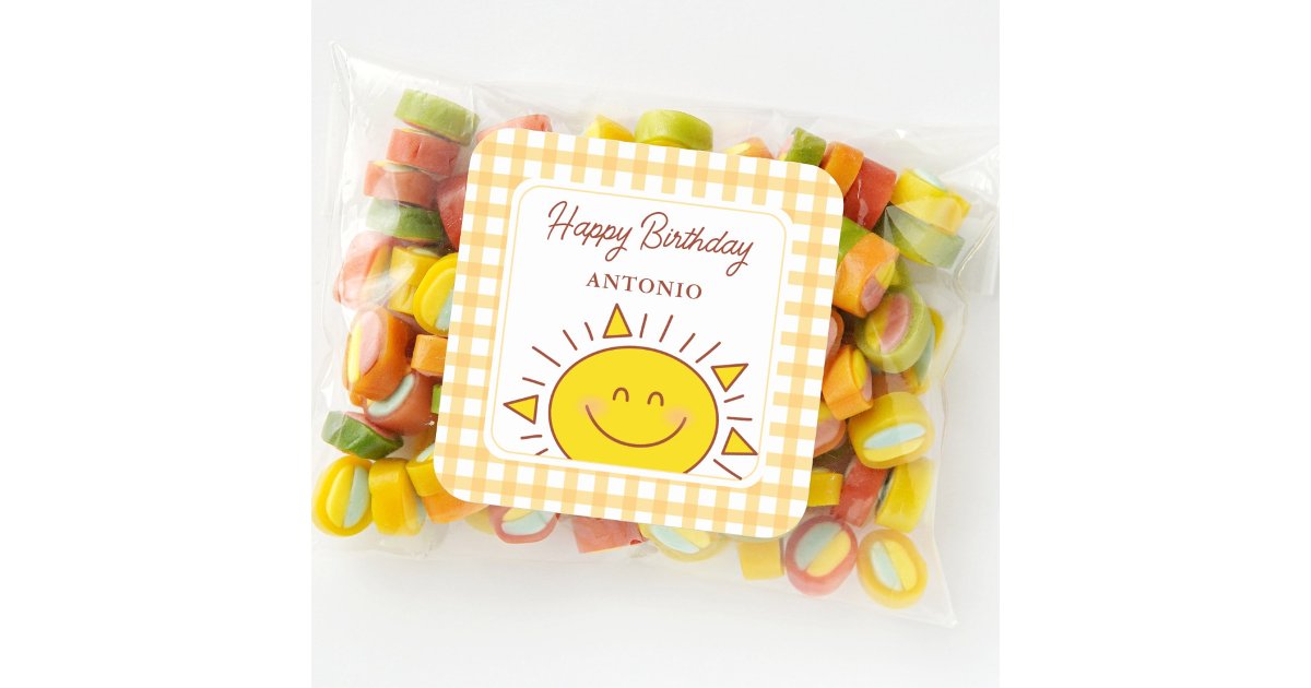 Cute Little Sunshine Kids Happy Birthday Party Square Sticker | Zazzle
