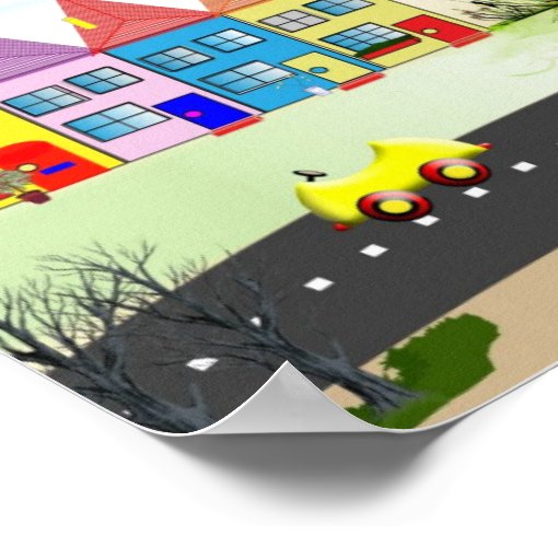 Cute Little Town Colorful Nursery Poster Print | Zazzle