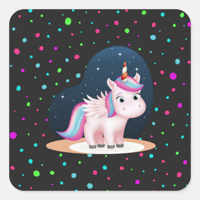 Cute Little Unicorn Square Sticker | Zazzle