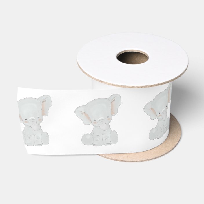 Cute Little Watercolor Elephant Baby Shower Satin Ribbon | Zazzle.com