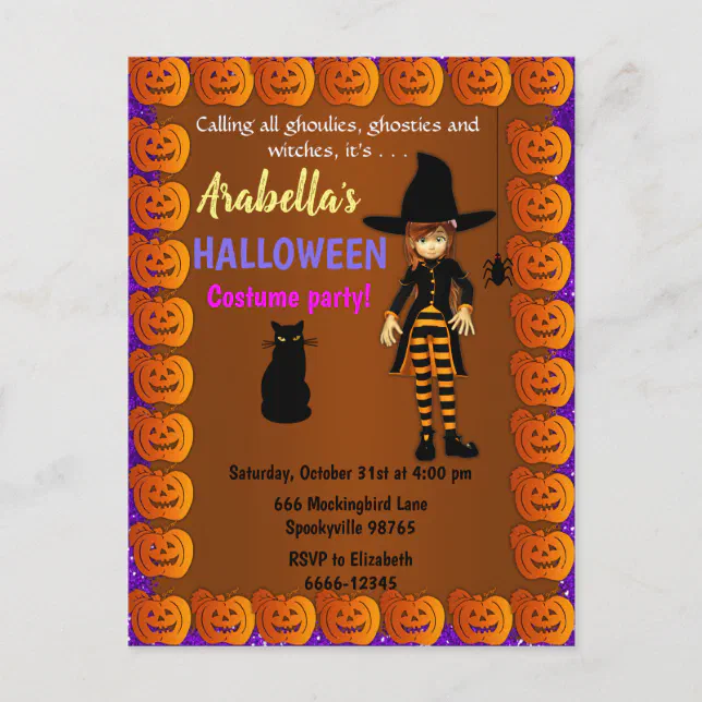 Cute Little Witch Children's Halloween Invitation Postcard | Zazzle