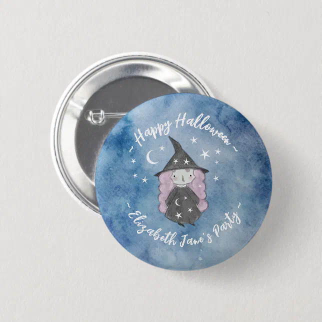 Cute Little Witch Children's Halloween Party Favor Button | Zazzle