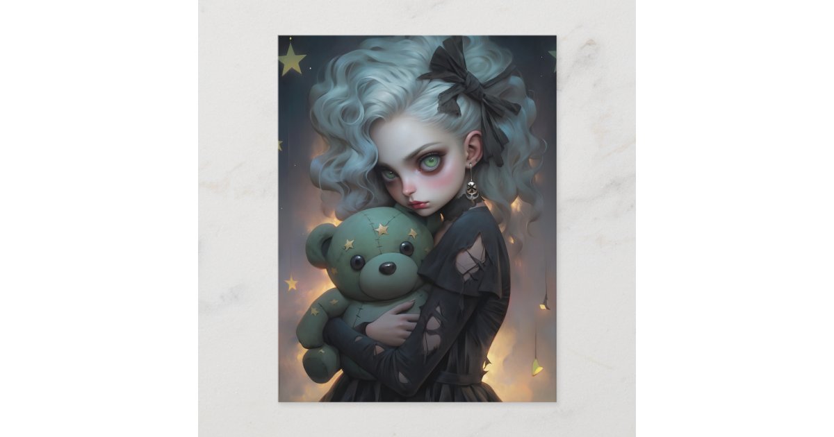 Cute Little Witch with Teddy Bear Postcard | Zazzle