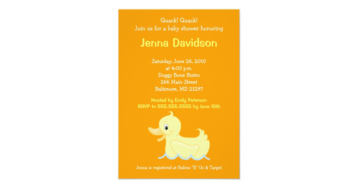 Cute Little Yellow Duck Baby Shower Invitation | Zazzle.com