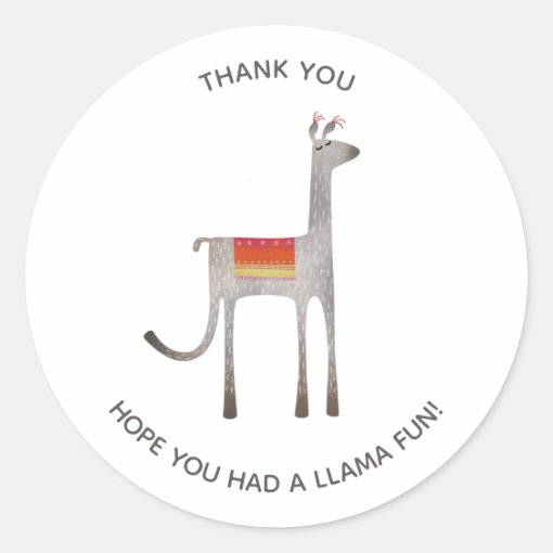 Cute Llama Alpaca Party Thank You Classic Round Sticker | Zazzle