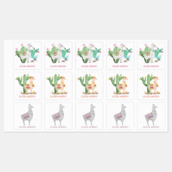 Cute Llama and Cactus Girls Name Waterproof Kids' Labels | Zazzle