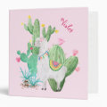 Cute Llama and Cactus Watercolor Pastel Pink 3 Ring Binder | Zazzle
