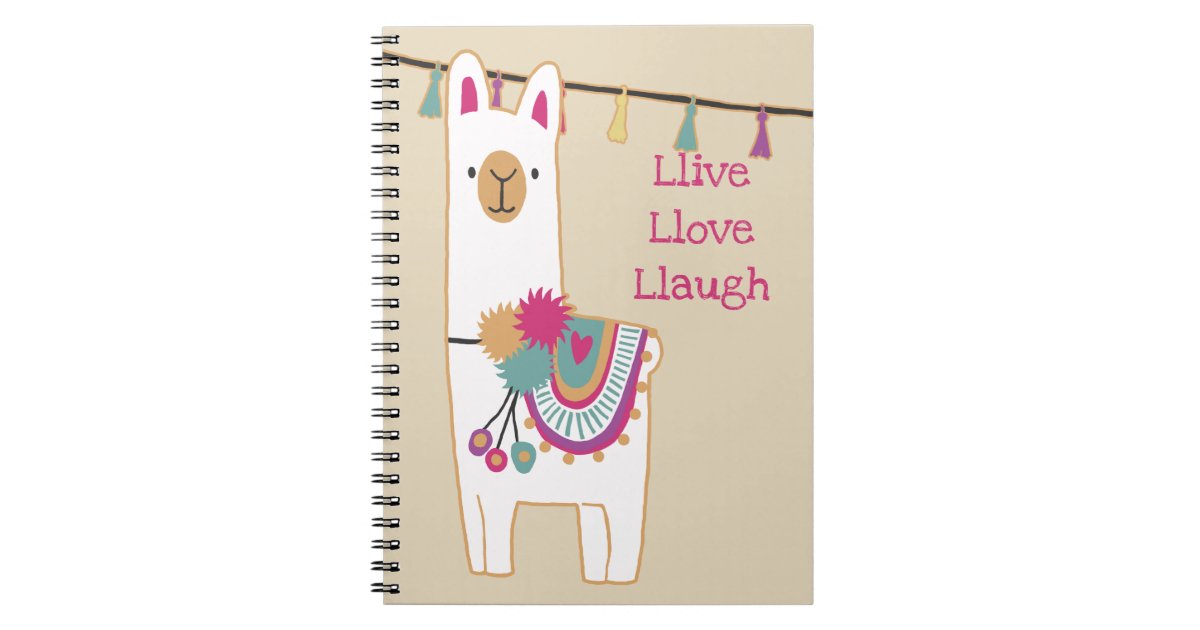 Cute llama and tassels w/custom background notebook | Zazzle
