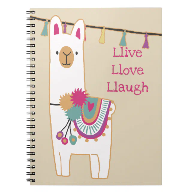 Cute llama and tassels w/custom background notebook | Zazzle