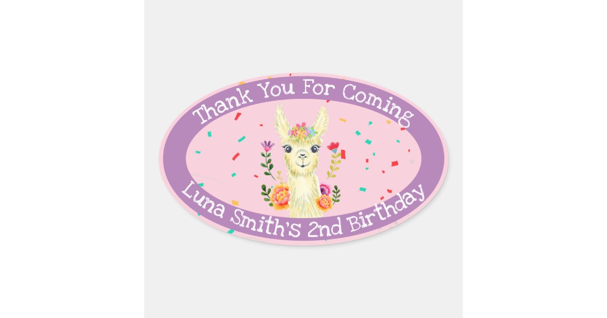 Cute Llama Animal Birthday Party Colorful Mexican Oval Sticker | Zazzle