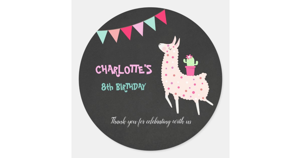 cute llama birthday chalkboard fiesta alpaca classic round sticker | Zazzle