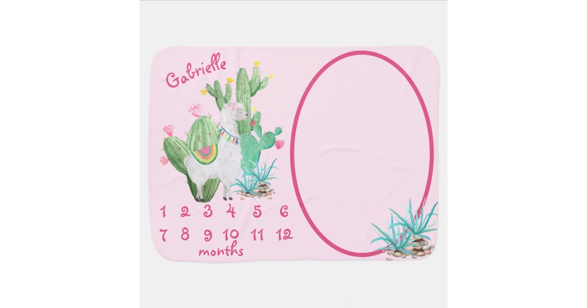 Cute Llama & Cactus Pastel Pink Monthly Milestone Baby Blanket | Zazzle