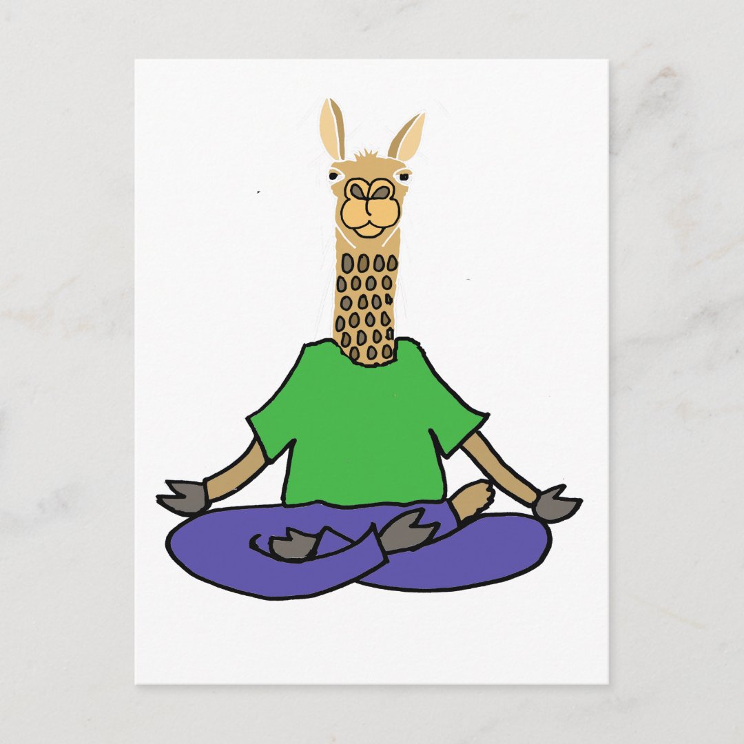 Cute Llama doing Yoga Cartoon Postcard | Zazzle
