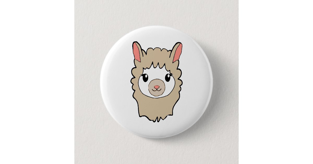 Cute Llama Face Drawing Button | Zazzle