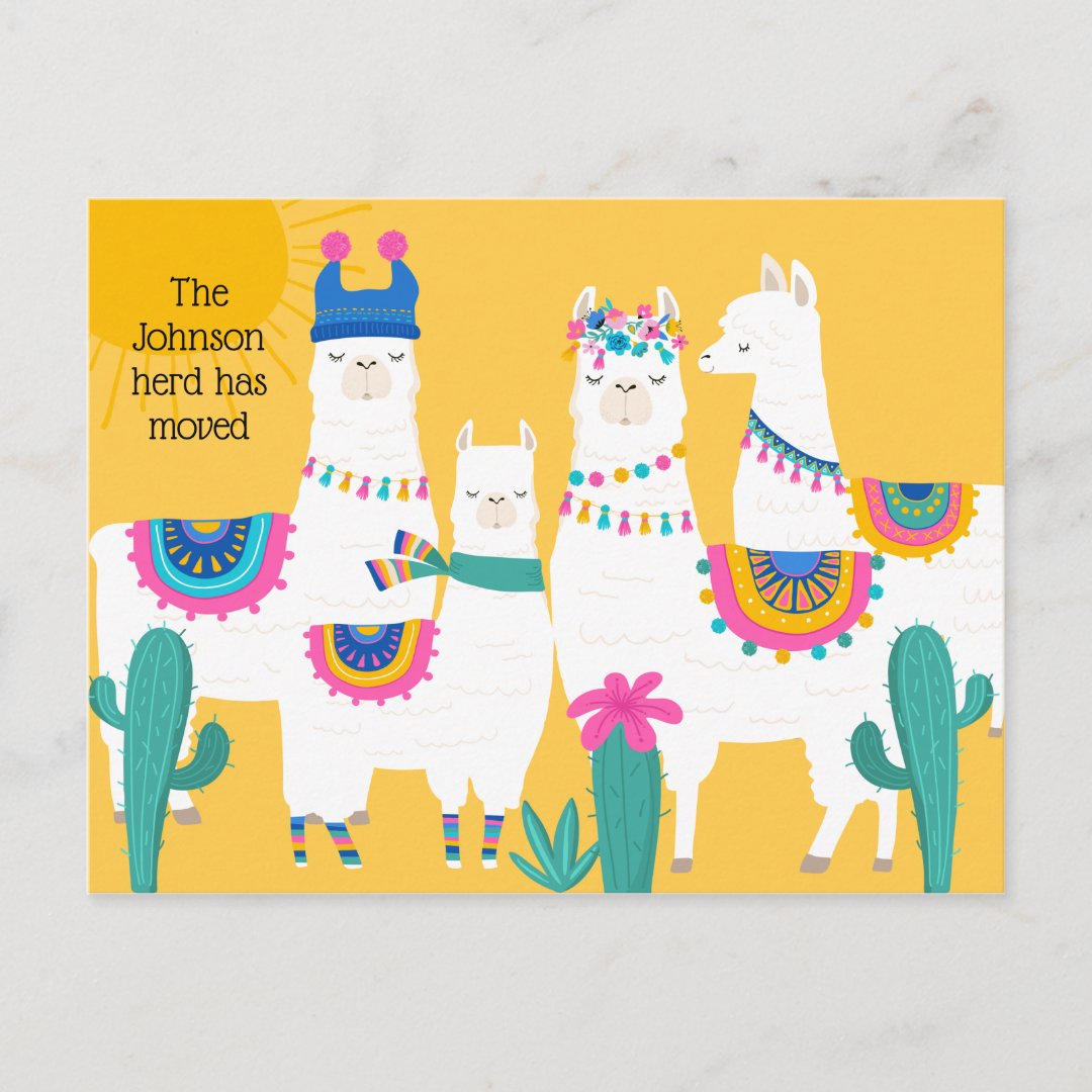Cute Llama Family Change of Address Announcement Postcard | Zazzle