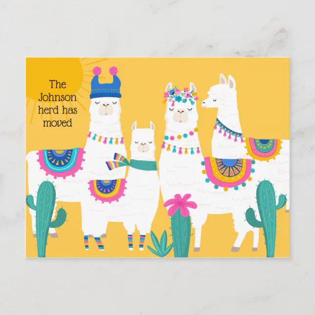 Cute Llama Family Change of Address Announcement Postcard | Zazzle