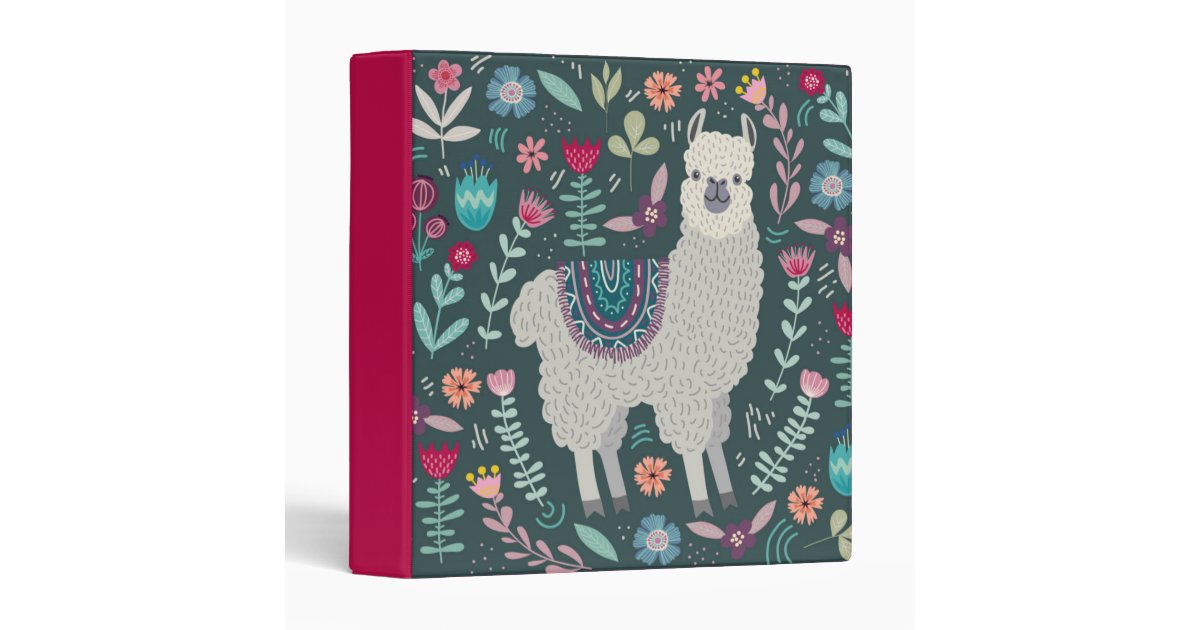 Cute Llama Floral Design 3 Ring Binder | Zazzle