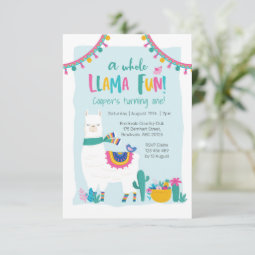 Cute Llama fun cactus Birthday Invitation | Zazzle