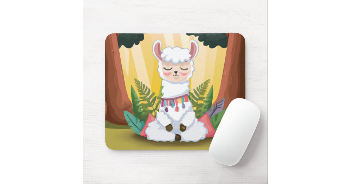 Cute Llama Meditating in Magical Forest Mouse Pad | Zazzle