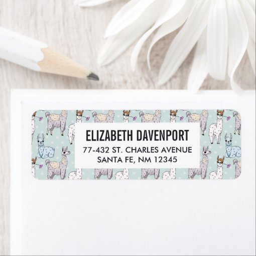 Cute Llama Pattern on Polka Dots Label | Zazzle