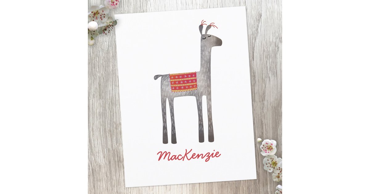 Cute Llama Personalized Postcard | Zazzle