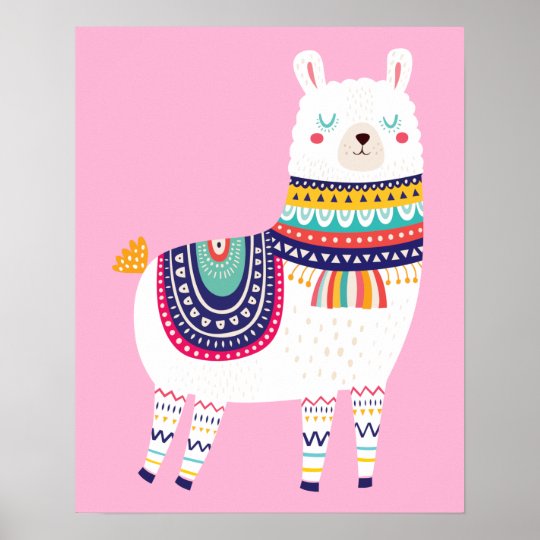 Cute Llama Pink Poster | Zazzle.com