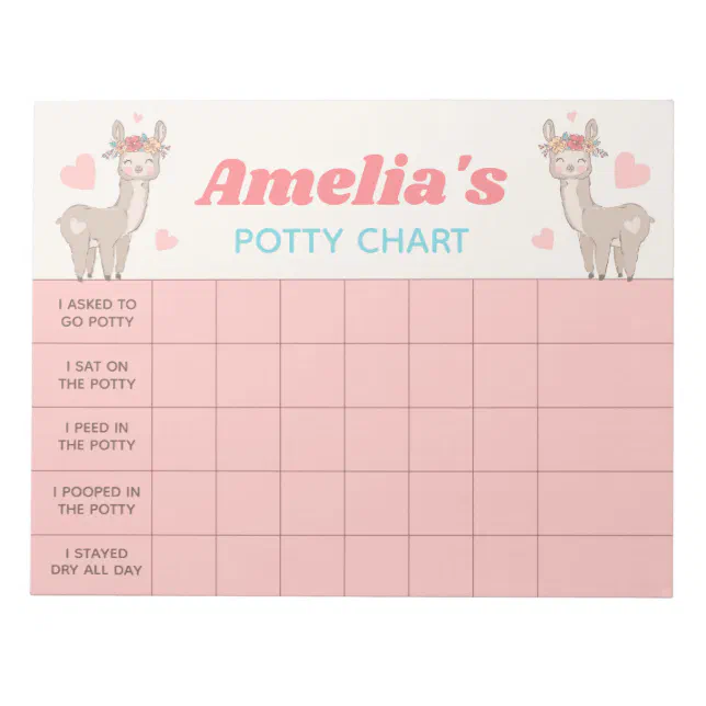 Cute Llama Potty Chart Personalized Name & Tasks Notepad | Zazzle