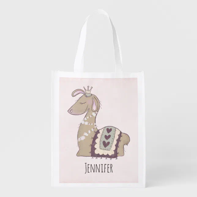 Cute Llama Princess Wearing a Crown Grocery Bag | Zazzle