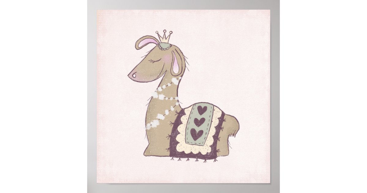Cute Llama Princess Wearing a Crown Poster | Zazzle