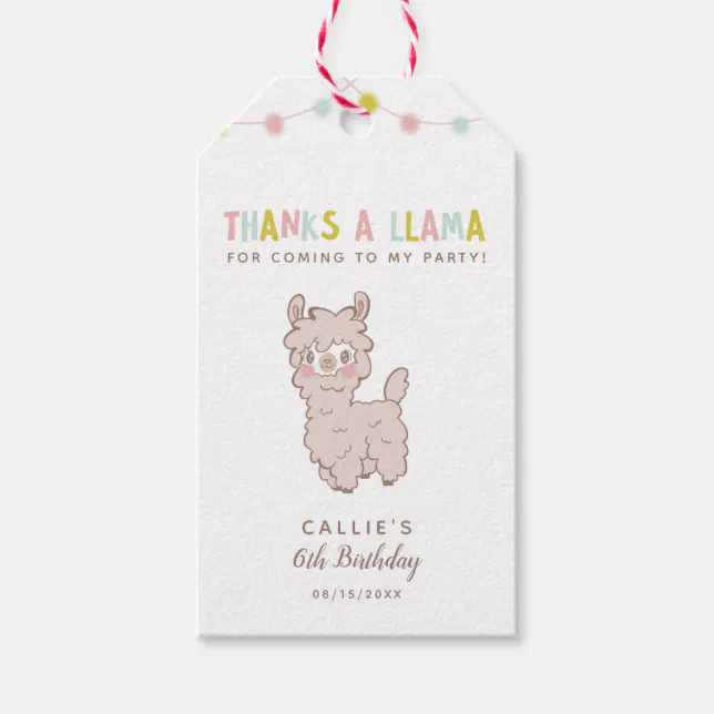 Cute Llama Theme Birthday Party Pastel Gift Tags | Zazzle