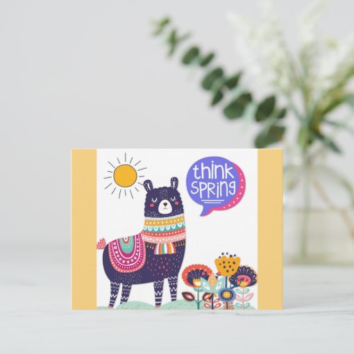Cute Llama Think Spring Postcard | Zazzle