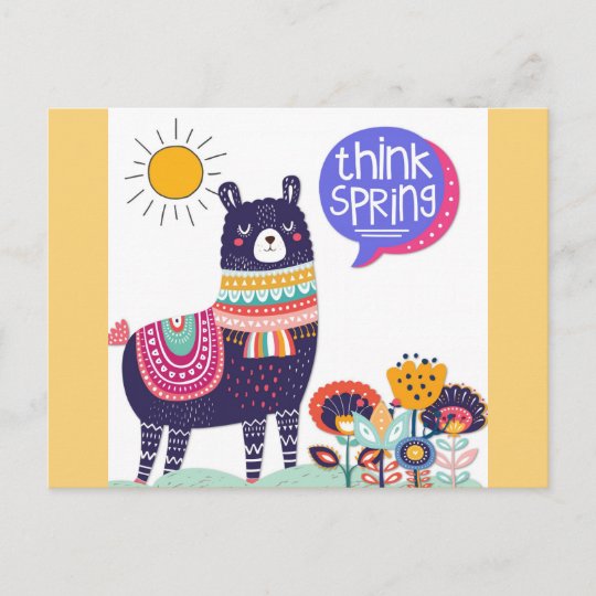 Cute Llama Think Spring Postcard | Zazzle.com