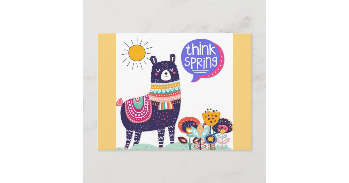 Cute Llama Think Spring Postcard | Zazzle