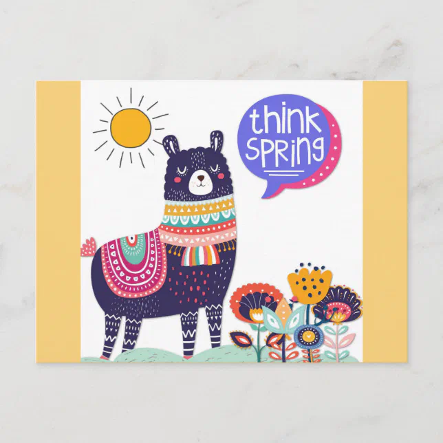 Cute Llama Think Spring Postcard | Zazzle