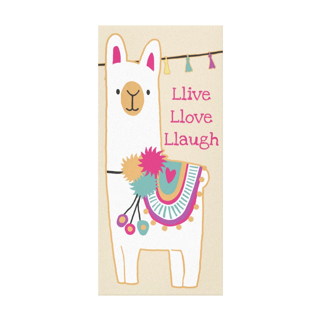 Cute llama with custom background color canvas print | Zazzle