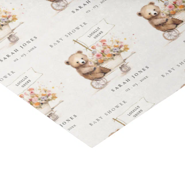 Cute Locally Grown Teddy Floral Cart Baby Shower Tissue Paper | Zazzle