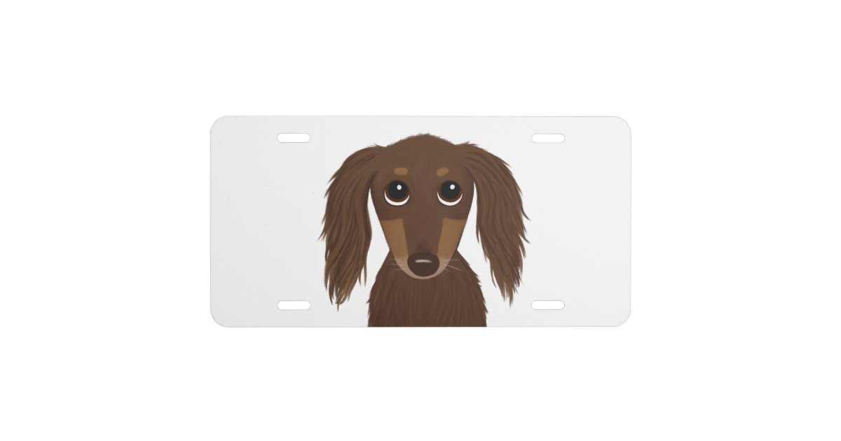 Cute Longhaired Chocolate Brown Dachshund Dog License Plate | Zazzle