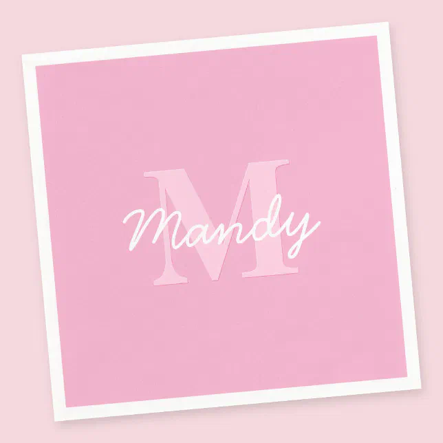 Cute Looking Cursive Name & Monogram | Pink Napkins | Zazzle