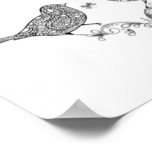 Cute Love Birds in Black and White Poster Print | Zazzle