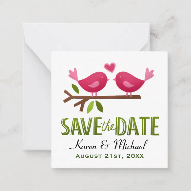Cute Love Birds Spring Save the Date Note Card | Zazzle