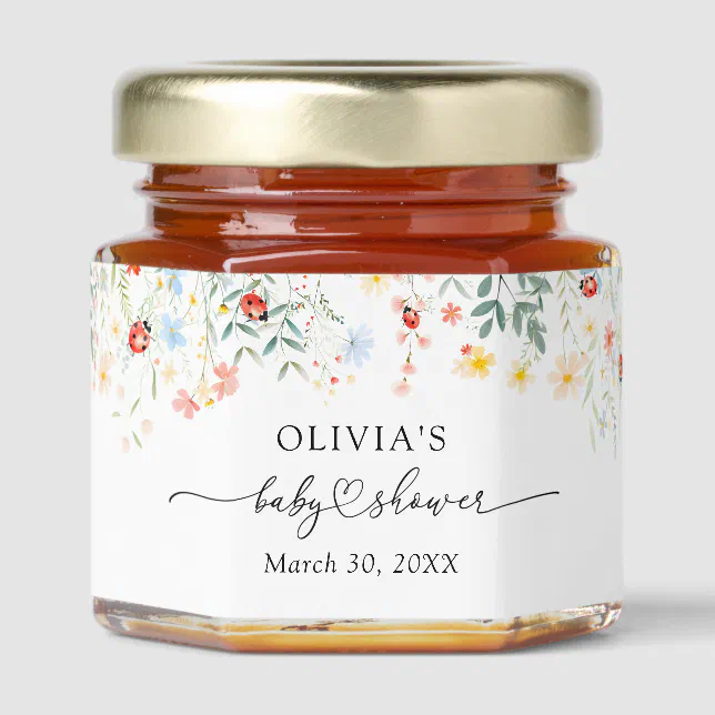 Cute Love Bug Wildflower Baby Shower Honey Jar Favors | Zazzle