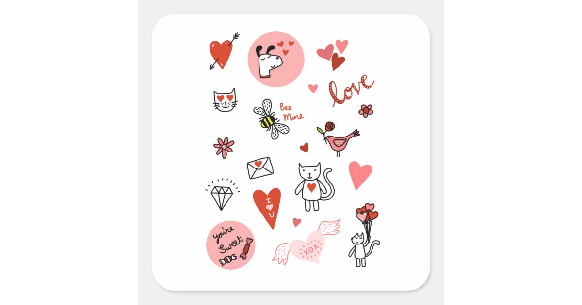 Cute Love Cartoon Square Sticker | Zazzle