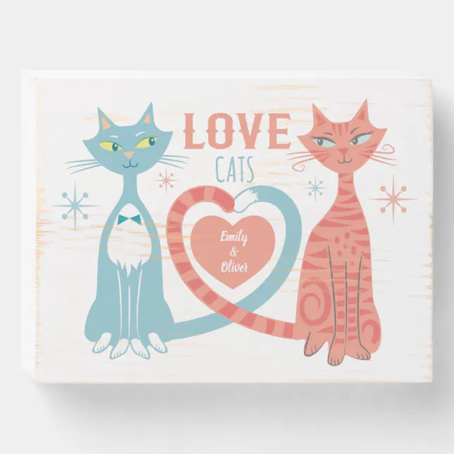 Cute Love Cats Personalized Wooden Box Sign | Zazzle