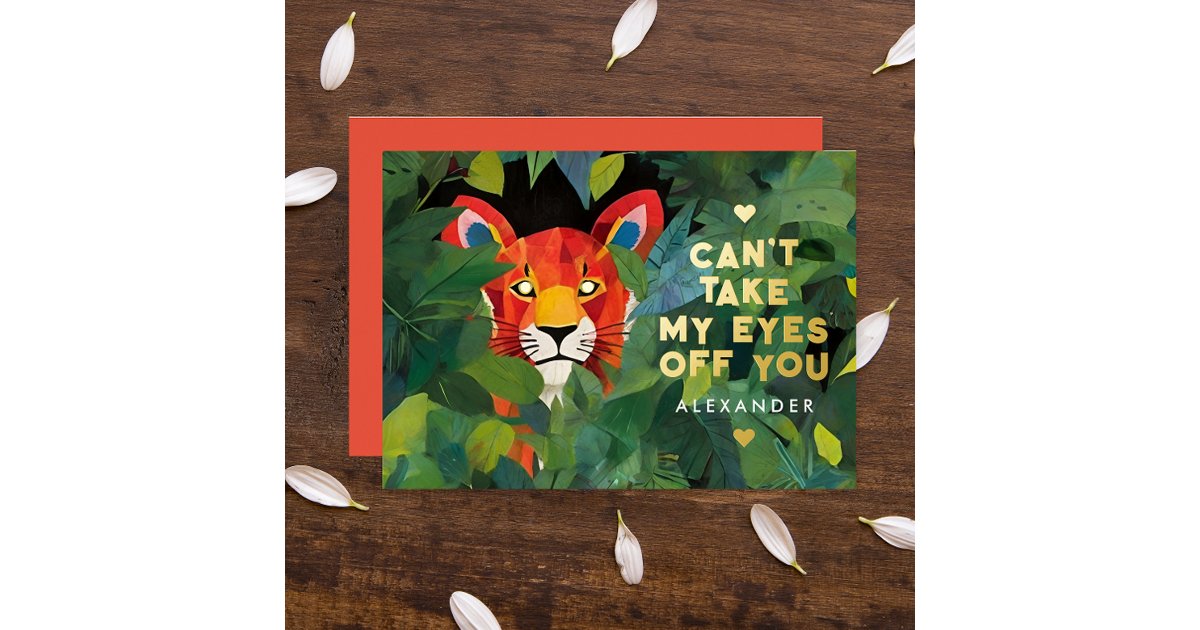 Cute Love Words Colorful Jungle Wild Tiger Painted Foil Holiday Card ...